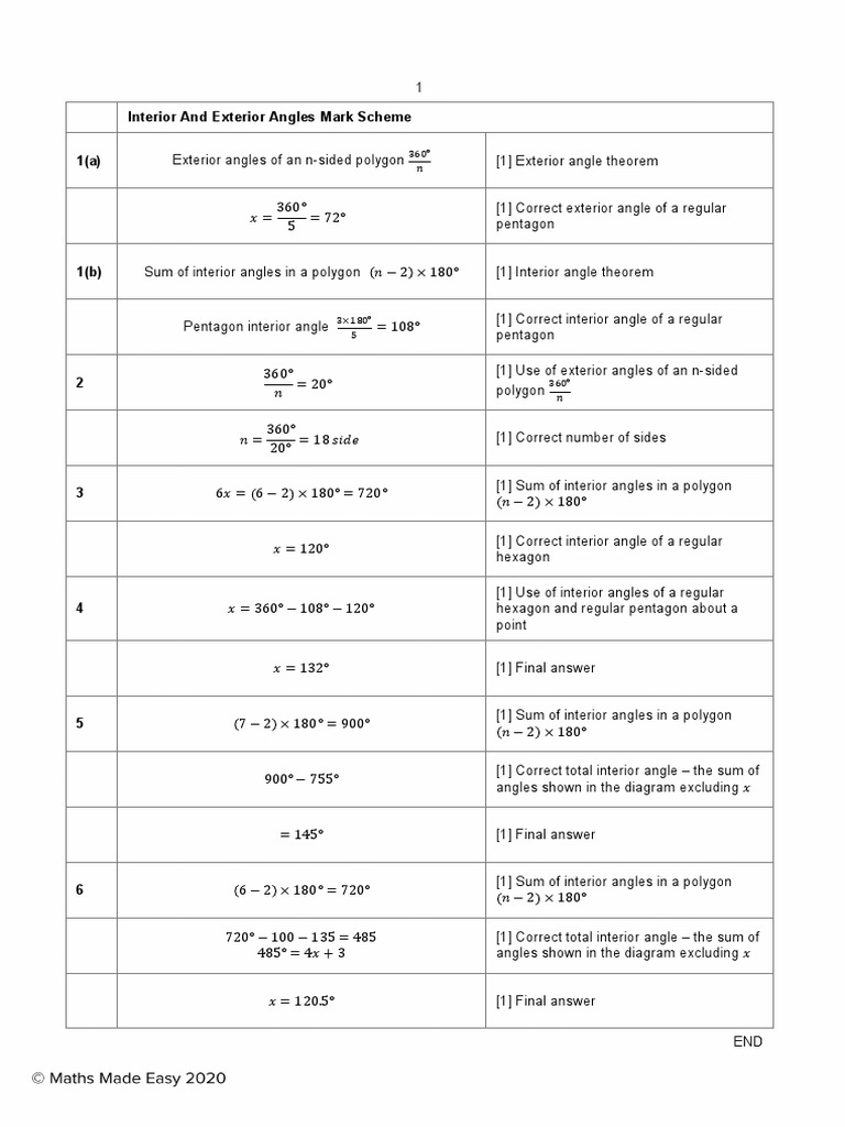 Interior and Exterior Angles Answers MME | PDF | Polygon | Geometric ...