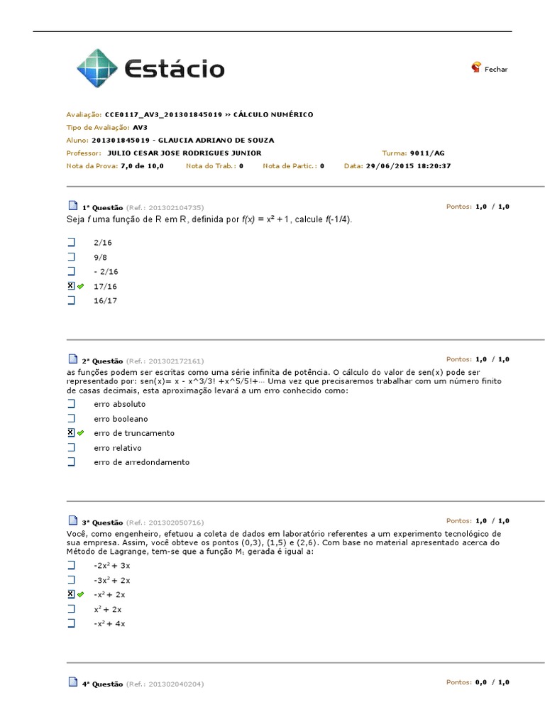 AV3 Calculo Numerico Provas | PDF | Cálculo | Análise numérica