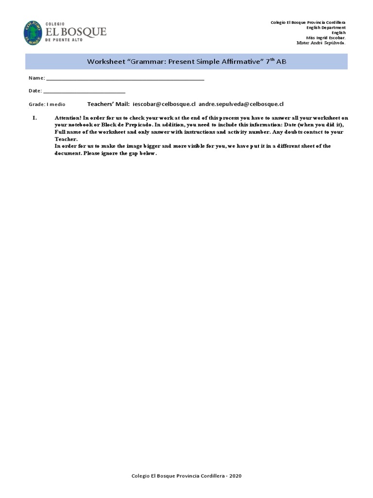 Worksheet "Grammar: Present Simple Affirmative" 7 AB | PDF