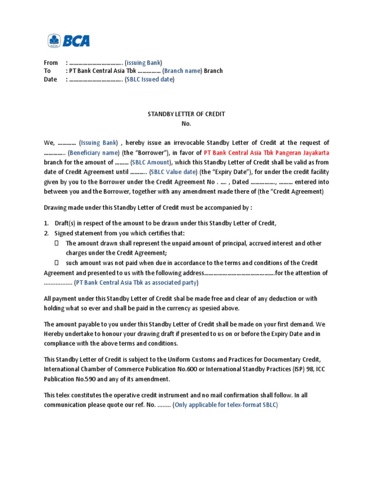 Irrevocable Standby Letter of Credit Template | PDF