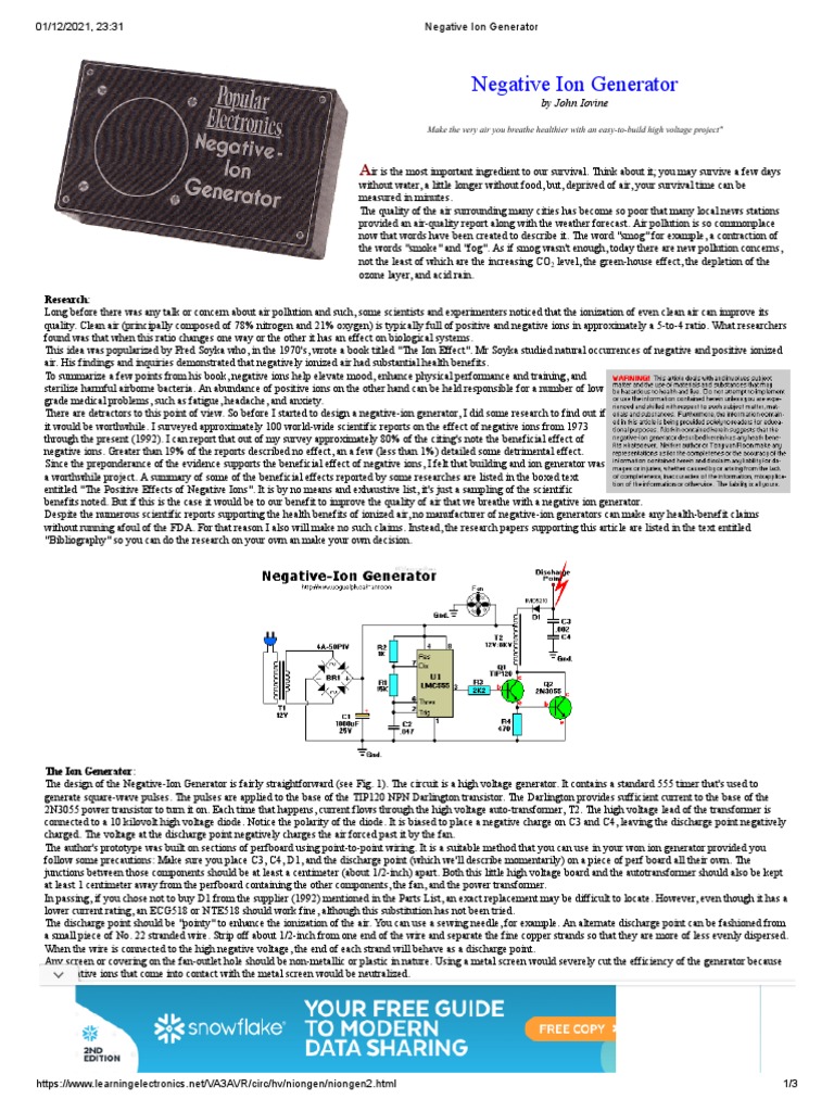 Negative Ion Generator | PDF | Rectifier | Diode