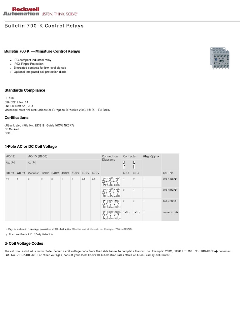 700-k Control Relays | PDF | Alternating Current | Relay