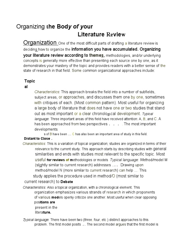 Organizing Literature Review Body by Theme, Concept, Method | PDF ...