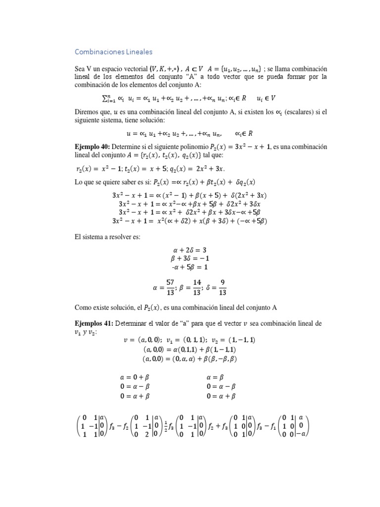2 - Combinaciones Lineales y Espacios Generados | PDF | Espacio vectorial | Análisis matemático