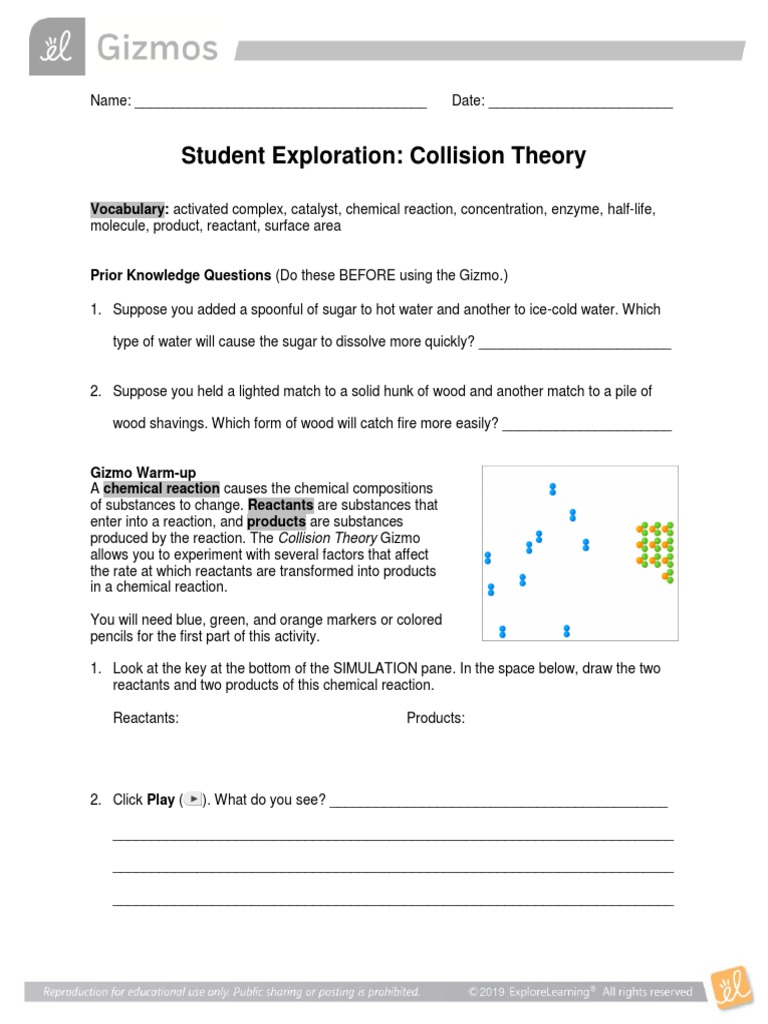 Student Exploration: Collision Theory | PDF | Reaction Rate | Chemical ...