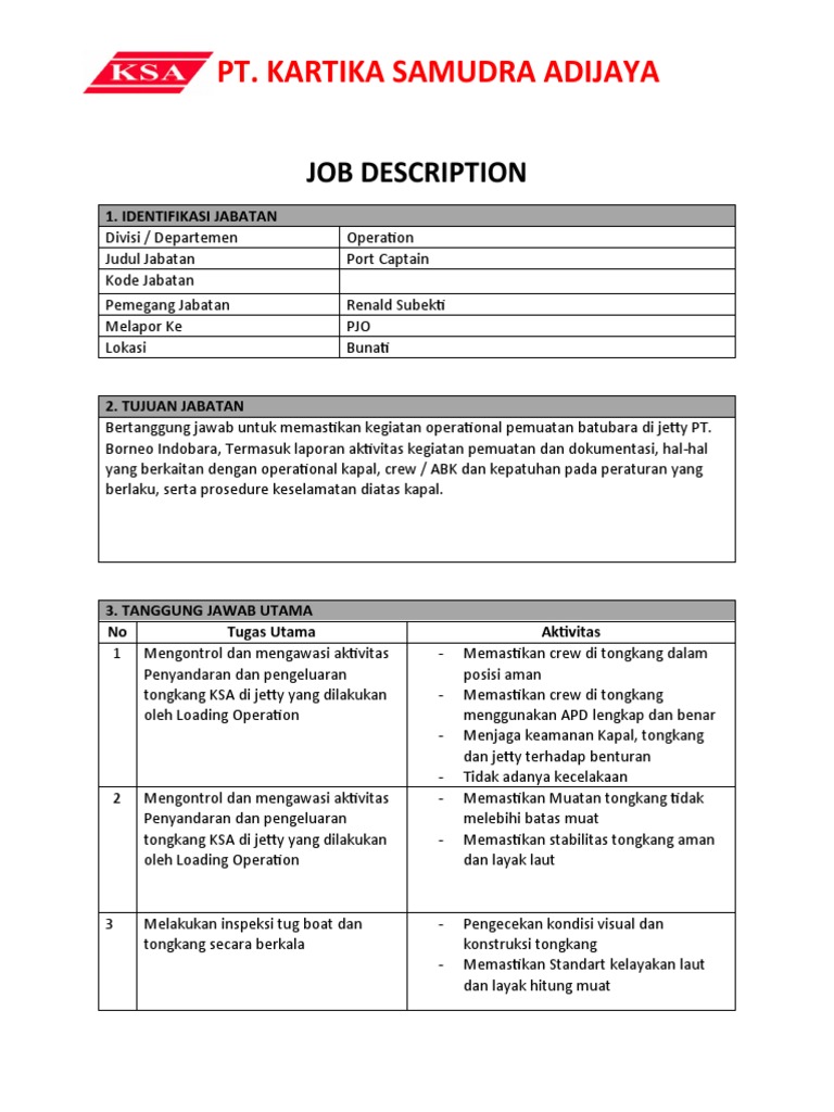 Job Description Port Captain | PDF