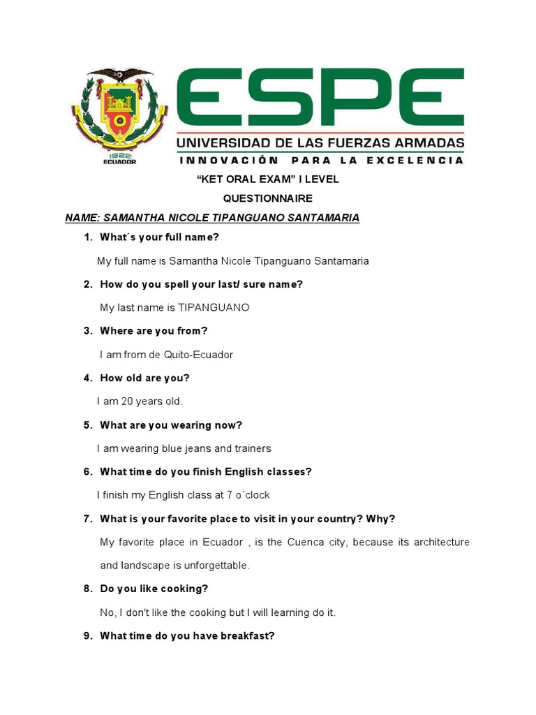 Ket Part 1 (Questions) | PDF