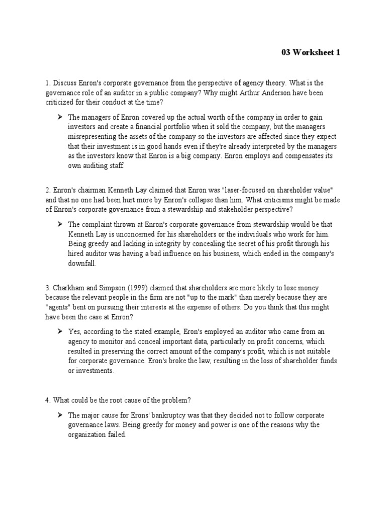 03 Worksheet 1 | PDF | Corporate Governance | Enron