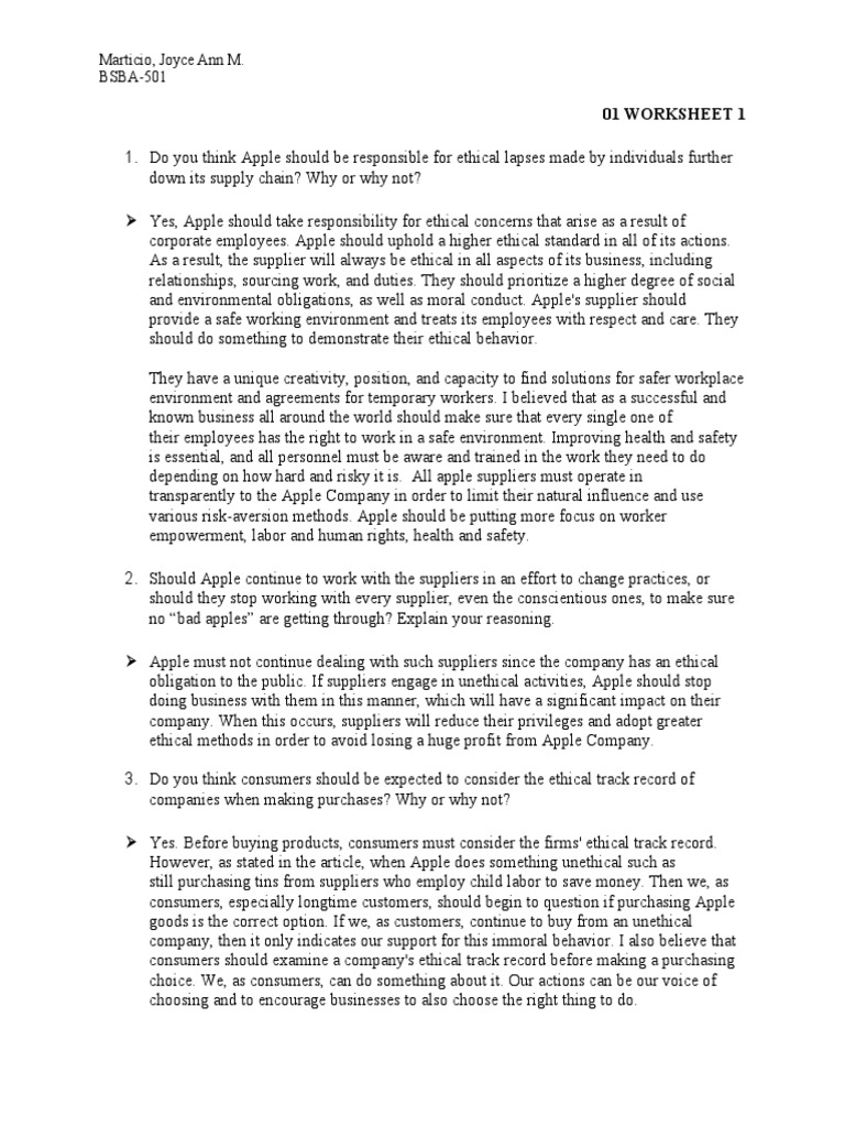 1 Worksheet | PDF | Business Ethics | Apple Inc.