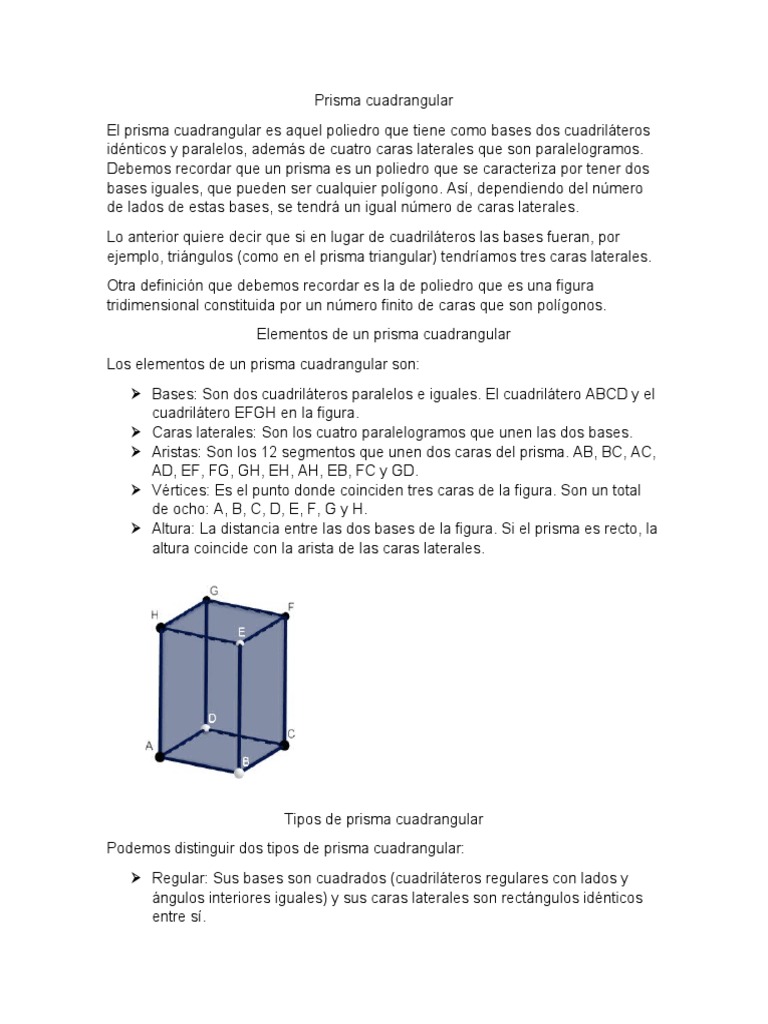 Características del prisma cuadrangular | PDF | Rectángulo | Triángulo