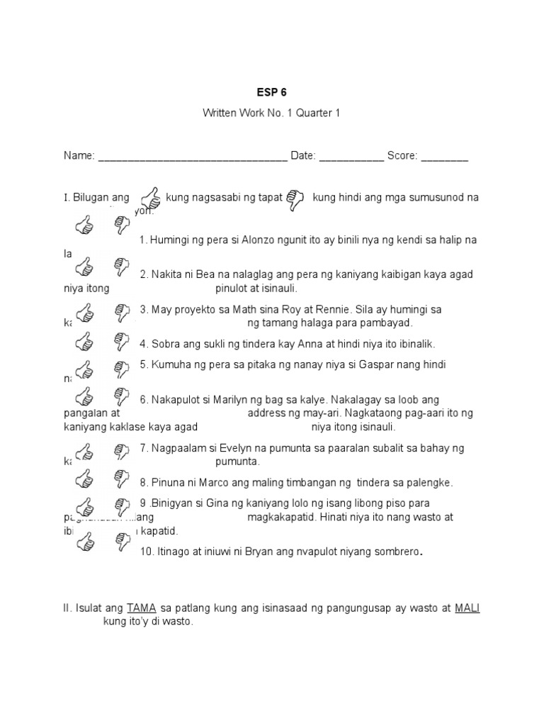 Grade 6 Summative Test in ESP Modules 1-3 | PDF