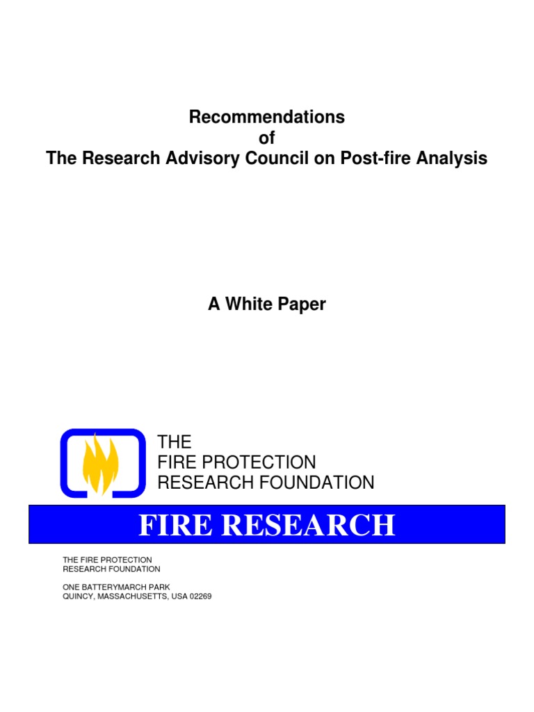 Fire Research: Recommendations of The Research Advisory Council On Post ...