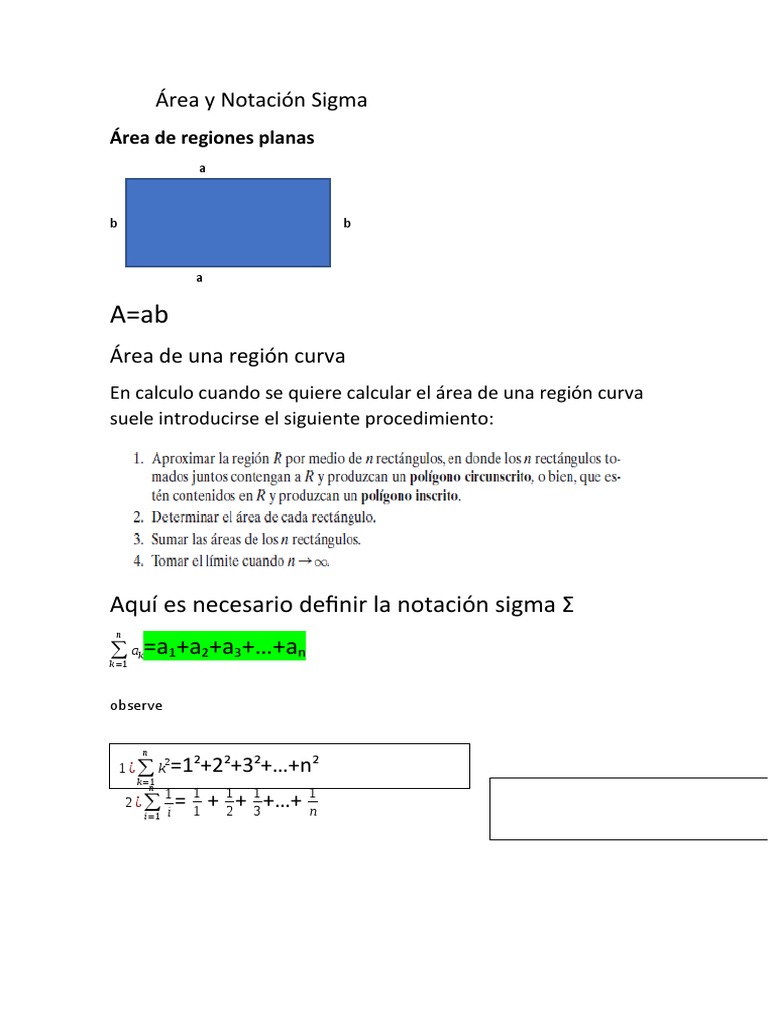 Area y Notacion Sigma | PDF | Matemáticas | Objetos matemáticos