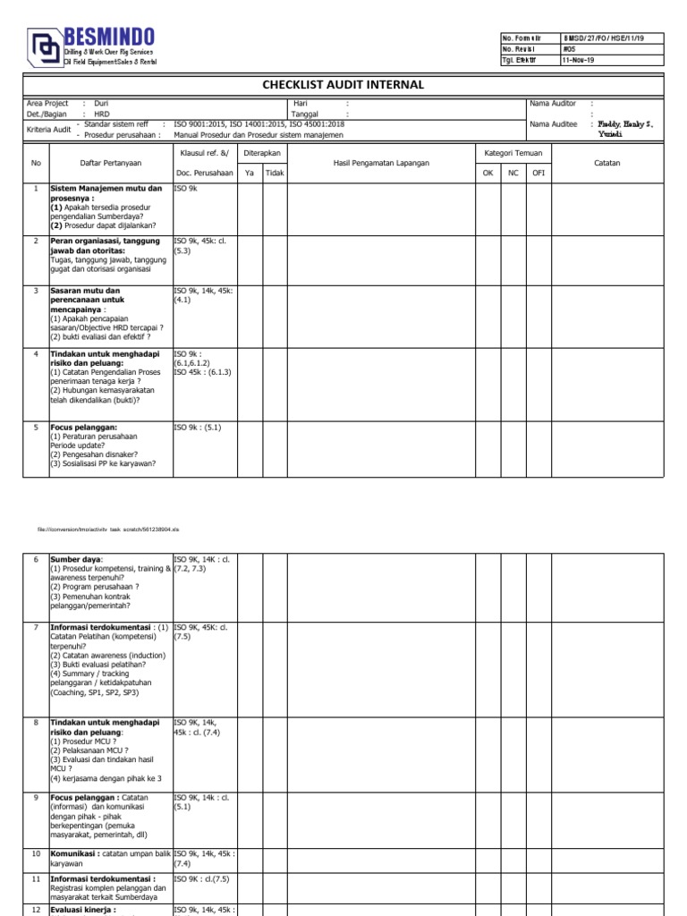 Check List Audit - HRD 2021 | PDF