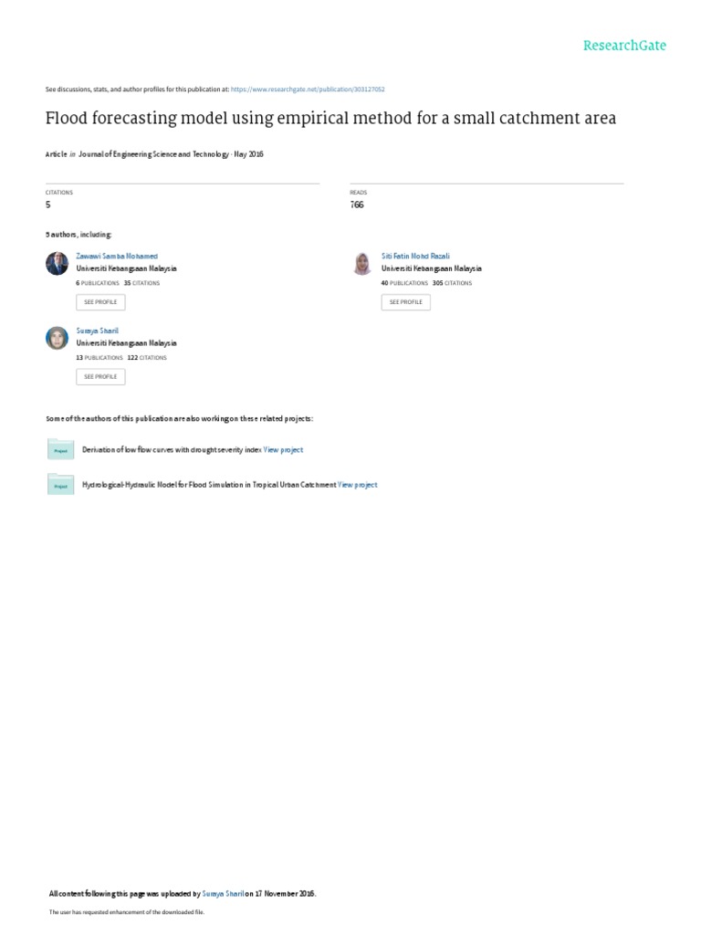 Flood Forecasting Model Using Empirical Method For A Small Catchment ...