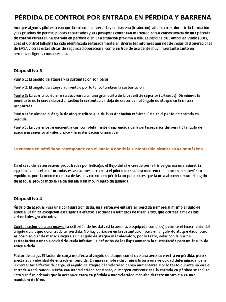 Pérdida de Control Por Entrada en Pérdida y Barrena | PDF | Aeronave ...
