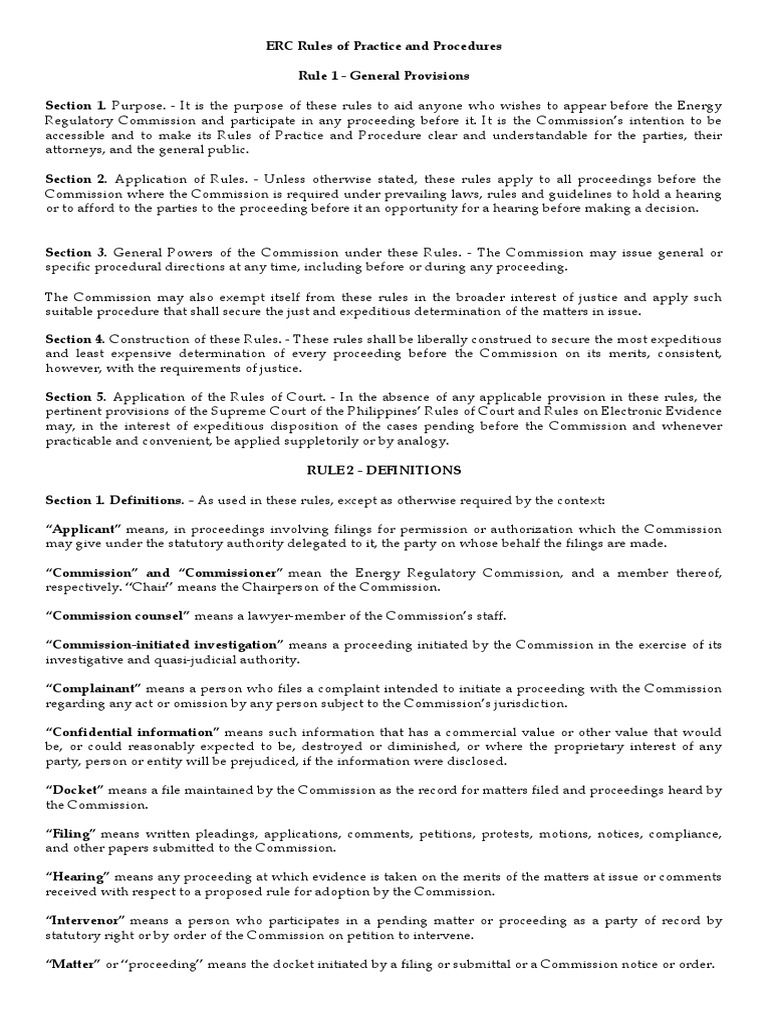 ERC Rules of Practice and Procedures | PDF | Discovery (Law ...