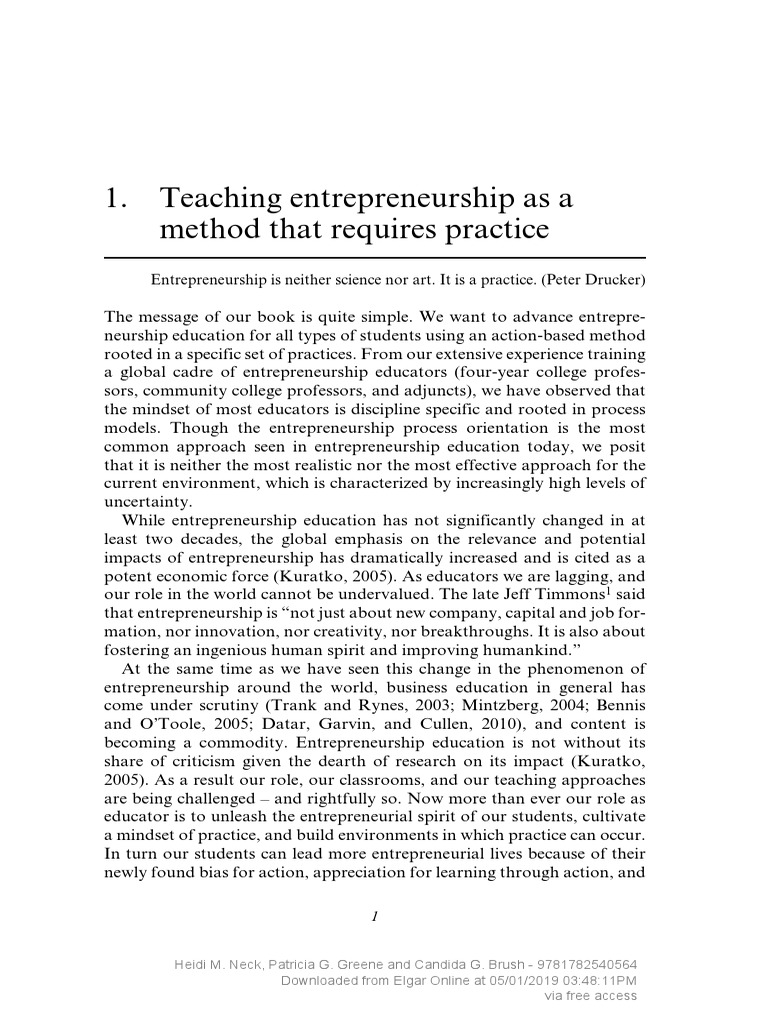 Teaching Entrepreneurship As A Method That Requires Practice-1 | PDF ...