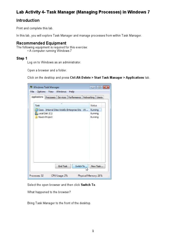 Managing Processes with Windows 7 Task Manager | PDF | Computer ...