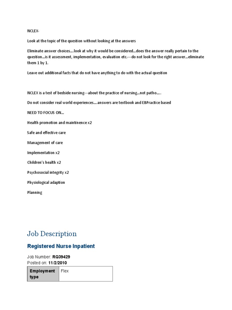 Job Description: Registered Nurse Inpatient | PDF | Competence (Human ...