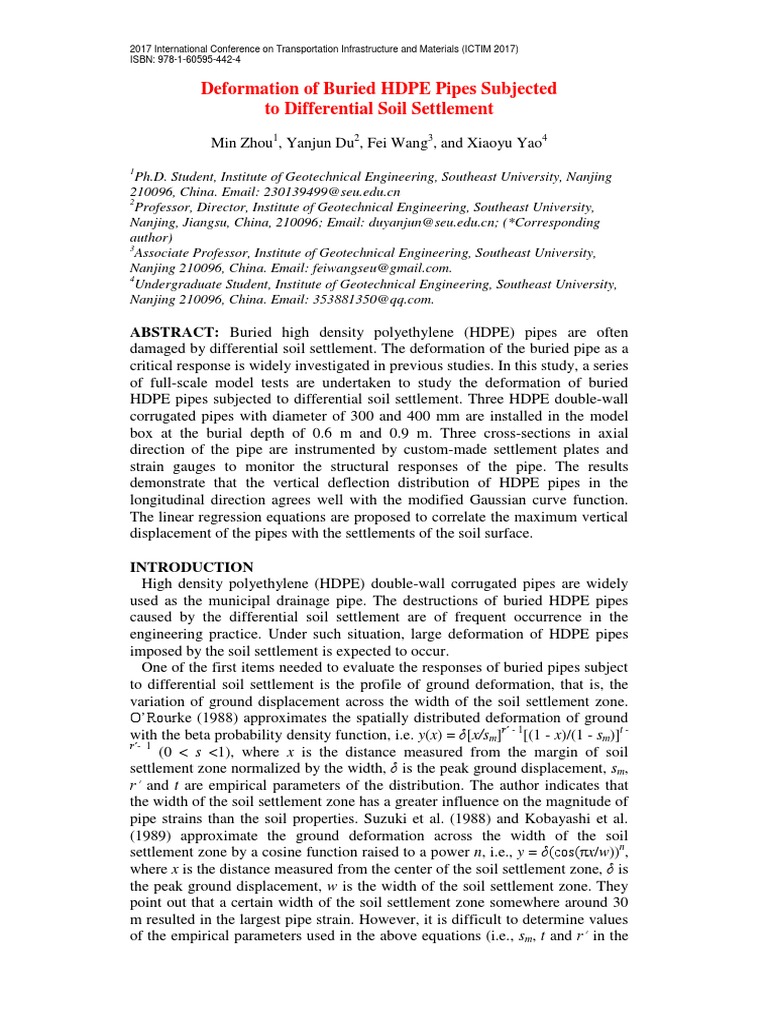 Deformation of Buried HDPE Pipes Subjected To Differential Soil ...