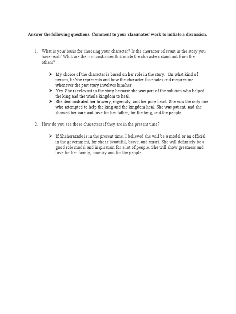 Answer The Following Questions. Comment To Your Classmates' Work To ...