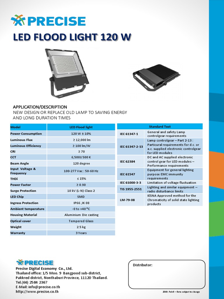 LED Flood Light 120W Specifications | PDF | Lighting | Alternating Current