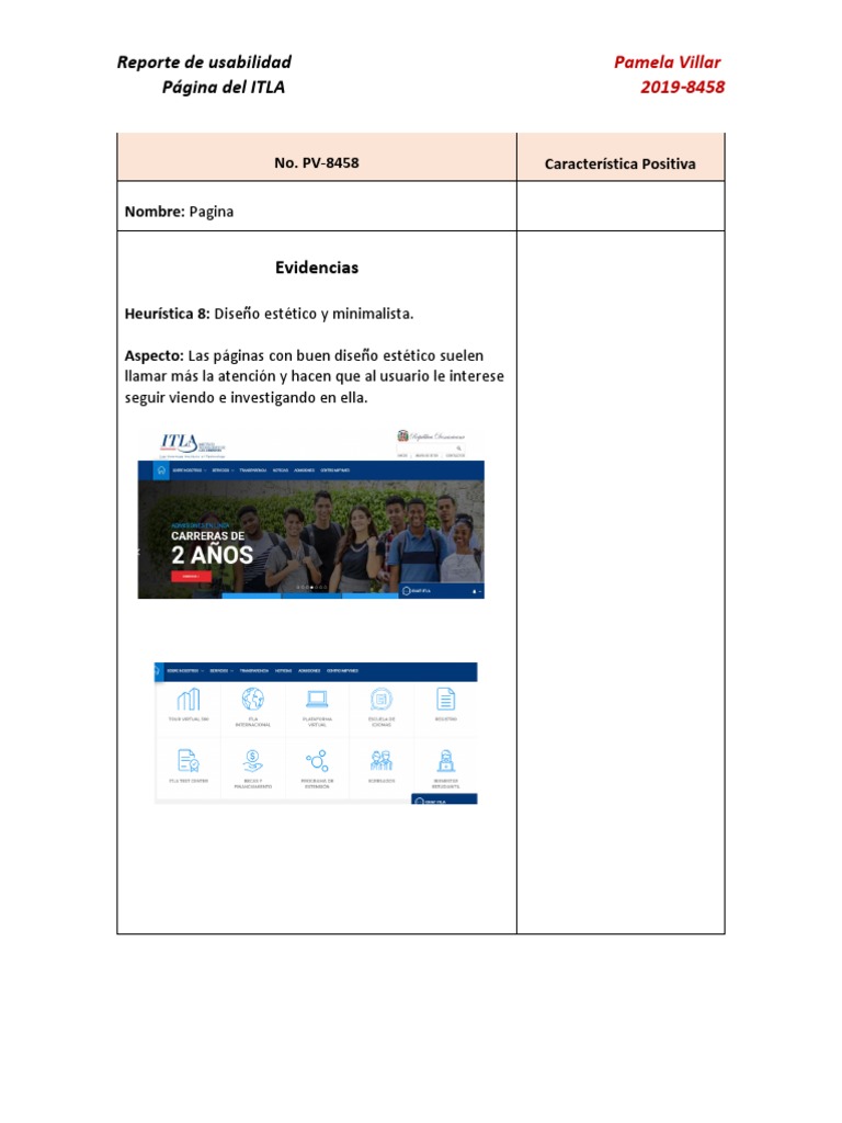 Reporte de Usabilidad Página Del ITLA: Evidencias | PDF