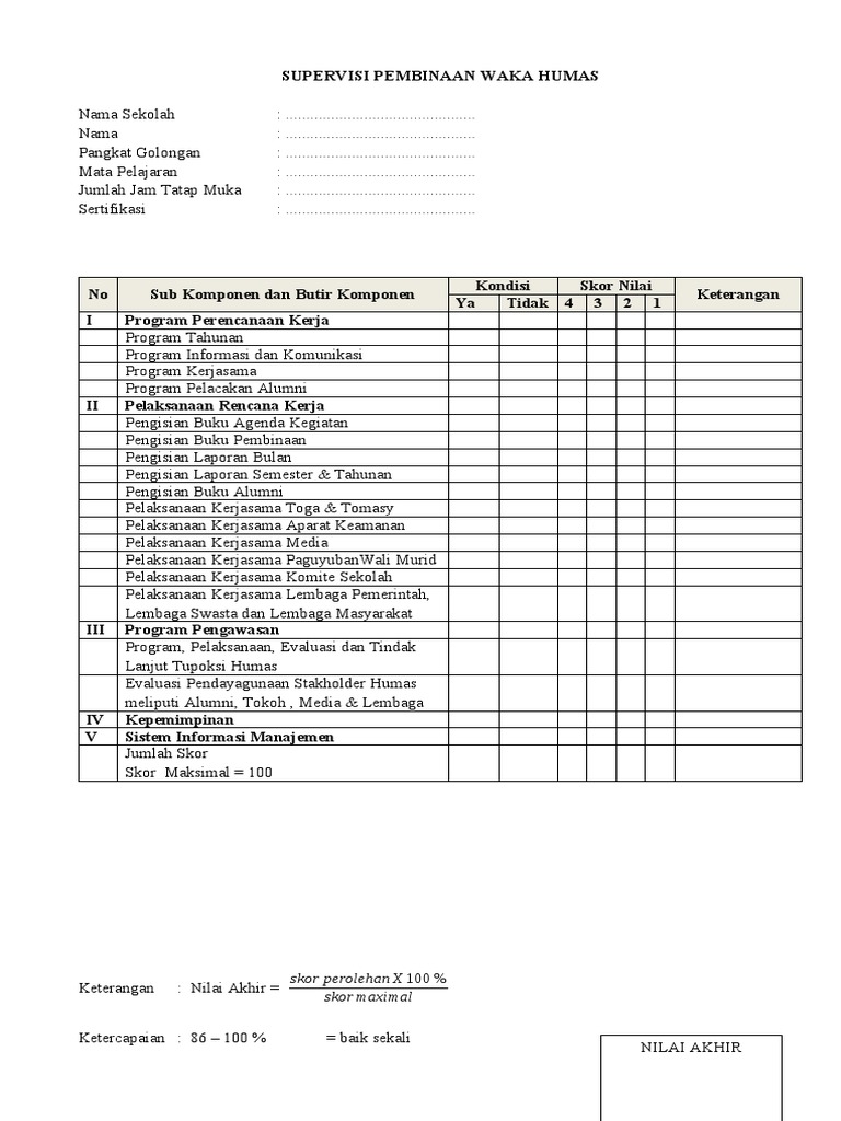 Supervisi Pembinaan Waka Humas | PDF