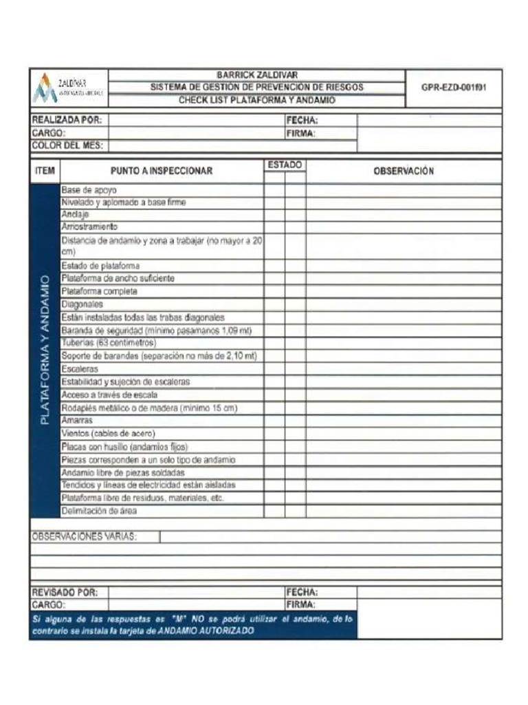 Check List Plataformas Andamios | PDF