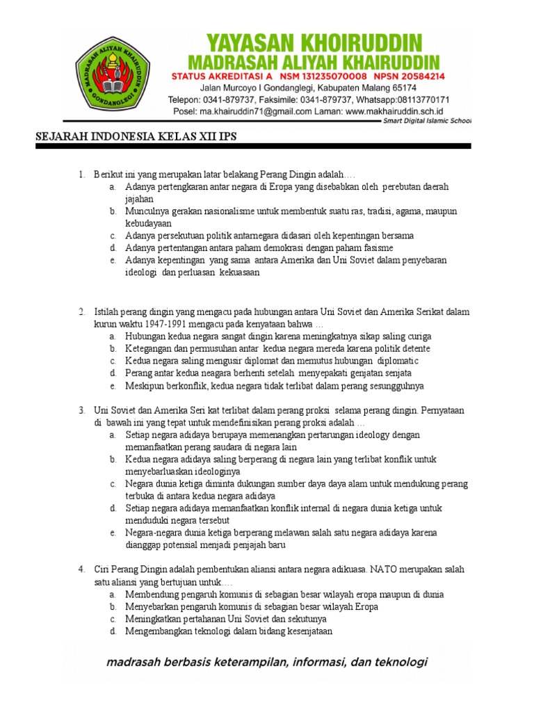 Soal PAS Sejarah Peminatan XII - Semester 1 | PDF
