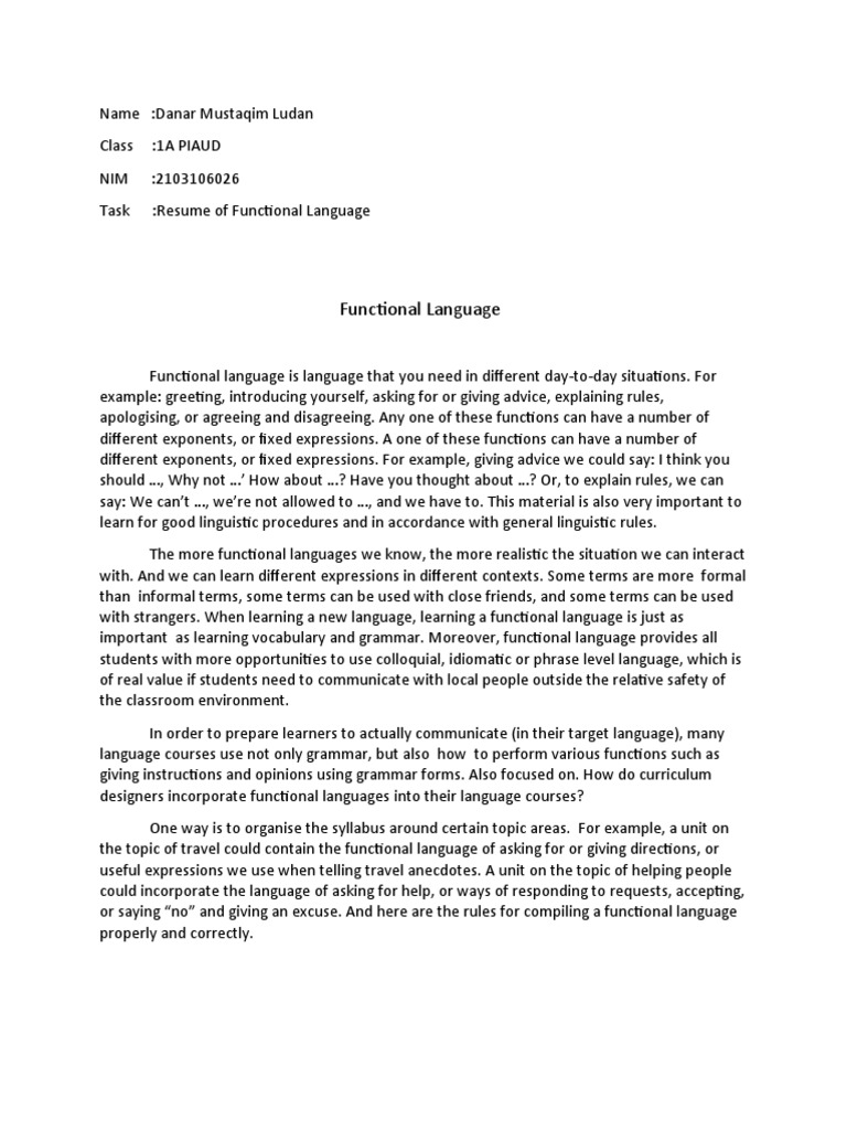 Functional Language | PDF | Language Education | Communication
