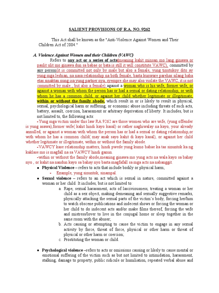Key Provisions of RA 9262 Explained | PDF | Violence | Crimes