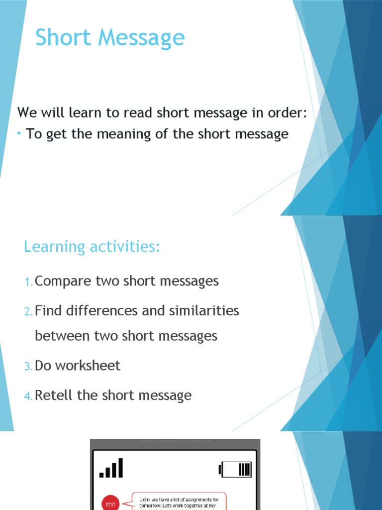 Short Message: We Will Learn To Read Short Message in Order: To Get The ...