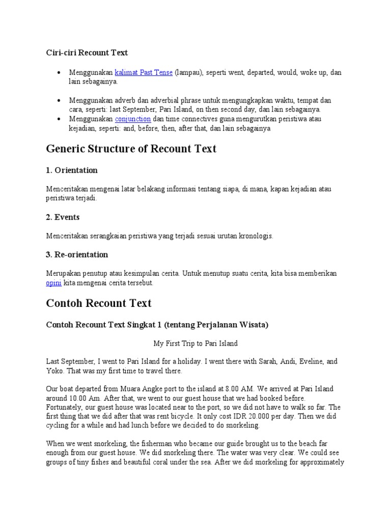 Generic Structure of Recount Text | PDF | Foods | Food And Drink