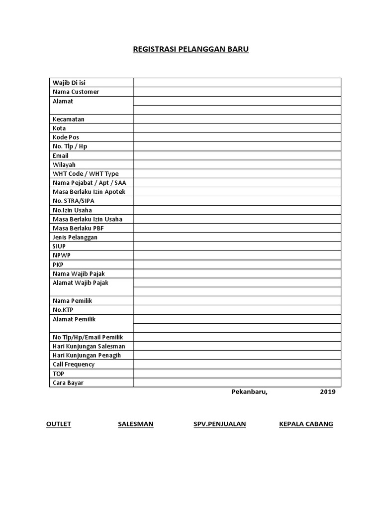 Formulir Registrasi Pelanggan Baru | PDF