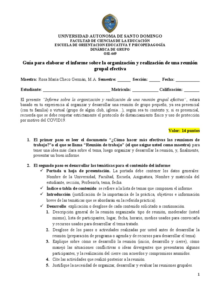 Guia para Elaborar El Informe Sobre Org. y Realización de Reunión ...