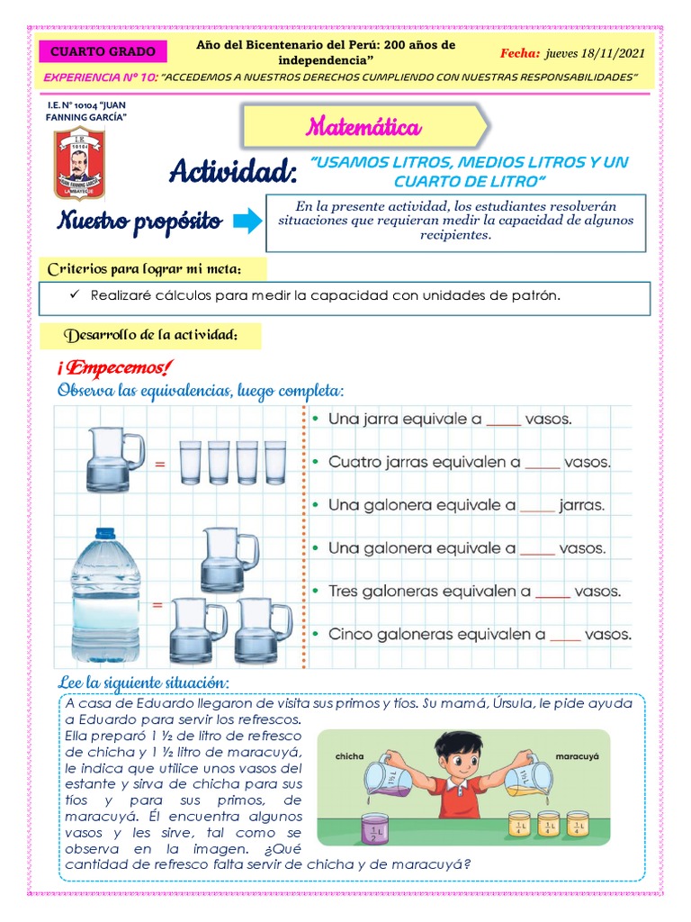 Medición de Capacidad para Niños | PDF | Artes del Lenguaje y ...