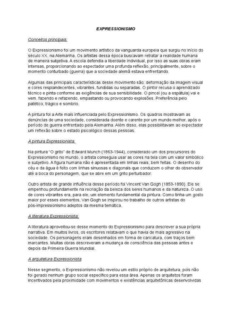 Expressionismo - Resumo | PDF | Expressionismo | Pinturas
