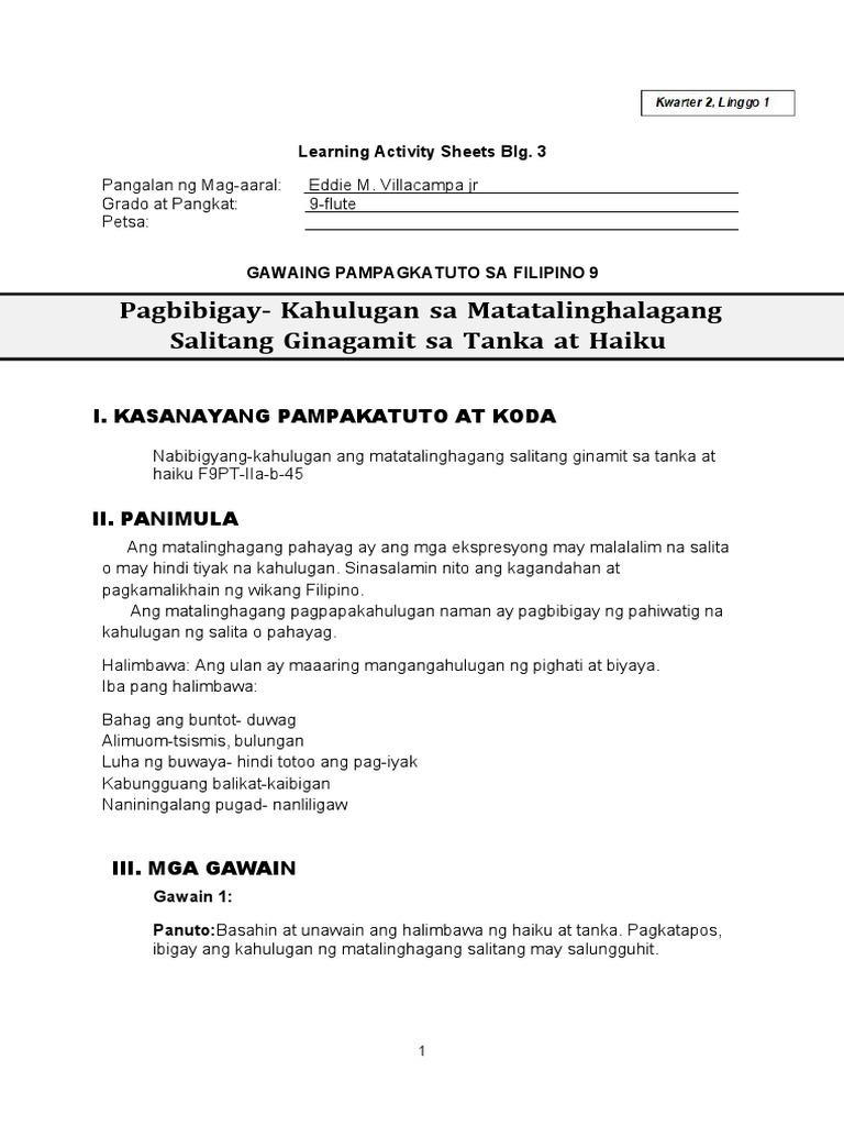 LAS FIL9 Quarter 2 MELC 3 - Removed | PDF