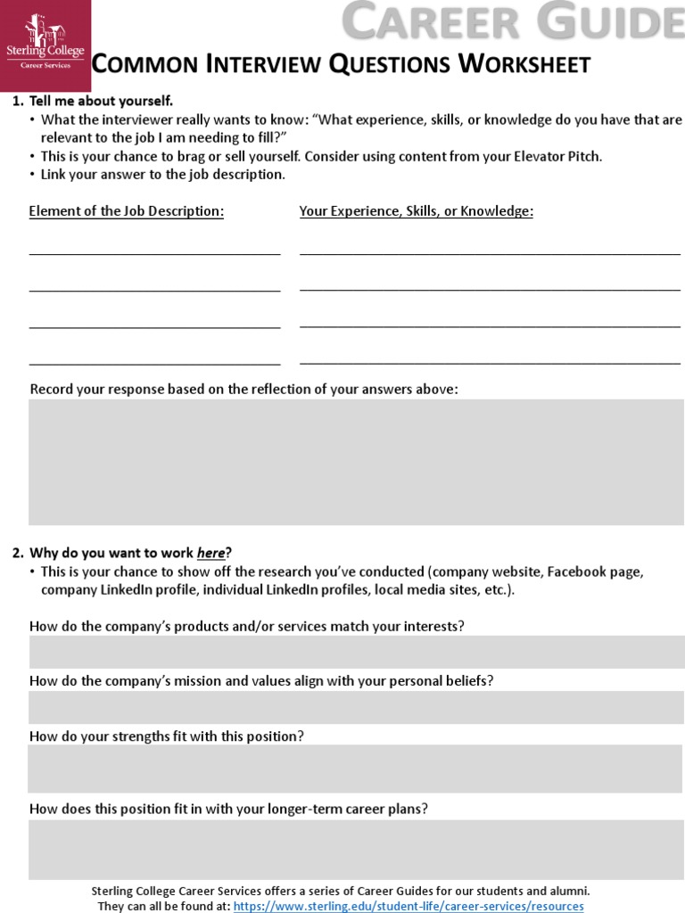 Common Interview Questions Worksheet | PDF | Interview | Linked In