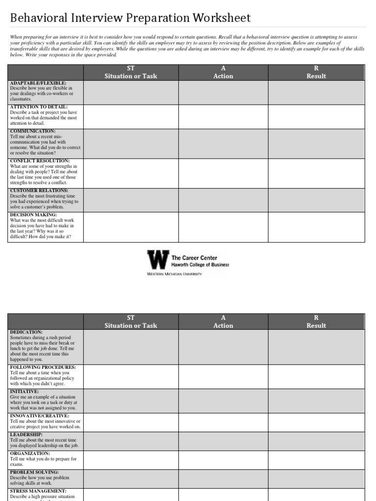 Behavioral Interview Preparation Worksheet | PDF | Leadership | Leadership