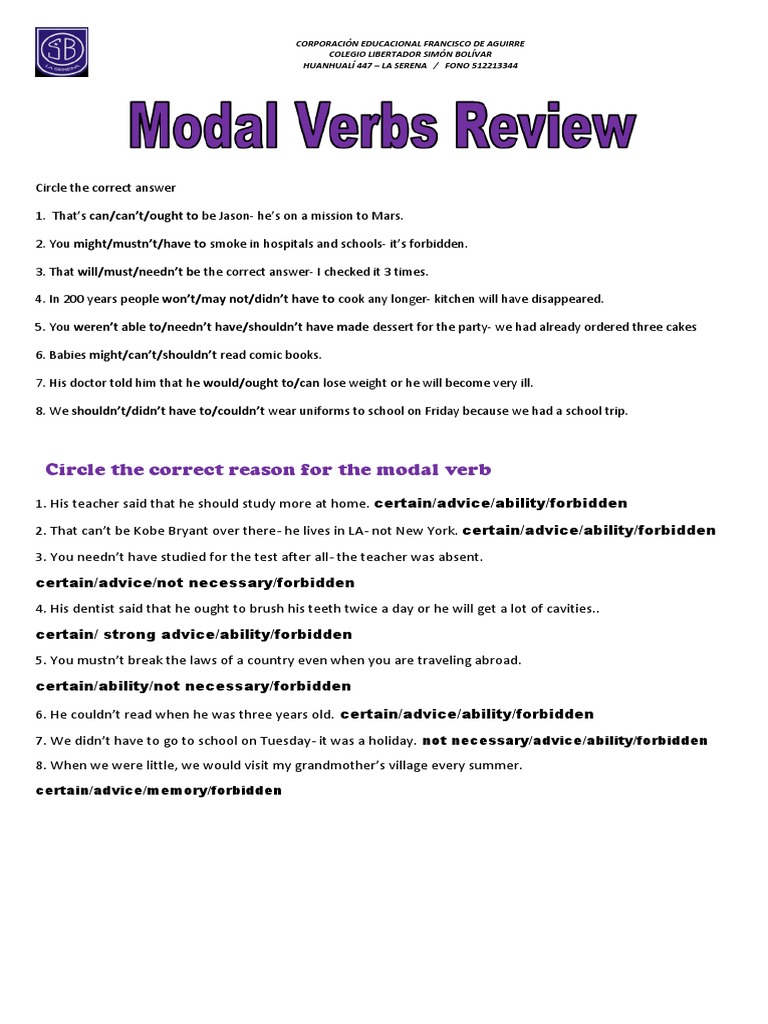 Guía 2 Modal Verb Review 3 Medio | PDF