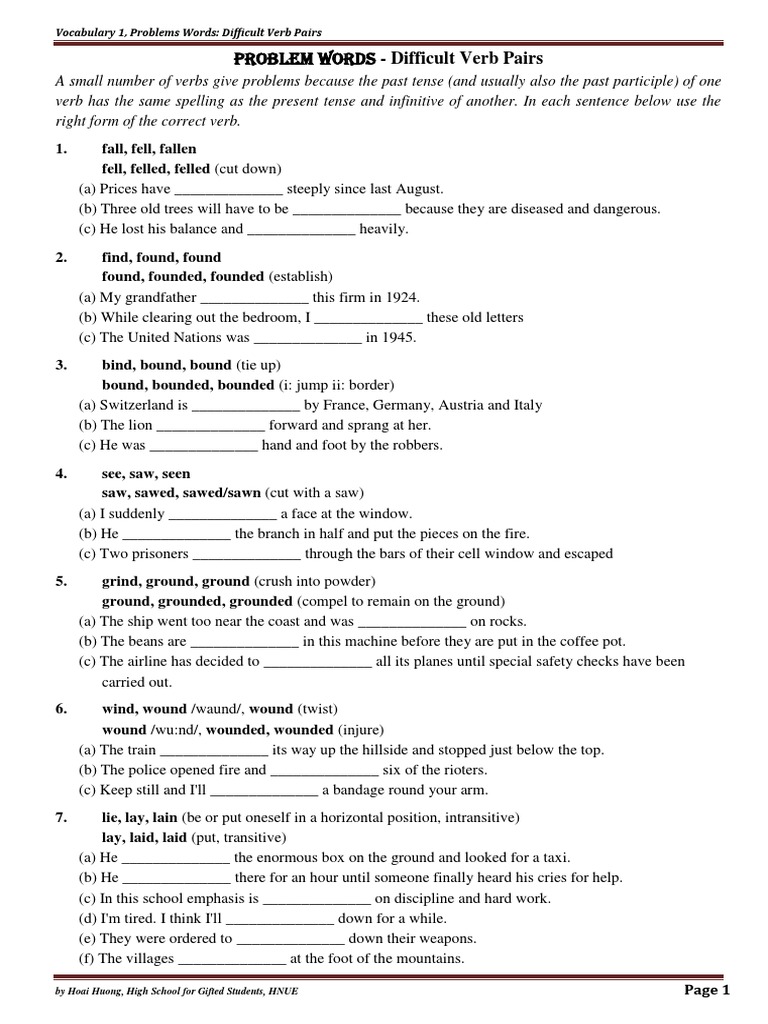 Vocab 1, Confusing Word Pairs, Sent | PDF | Verb | Linguistic Morphology