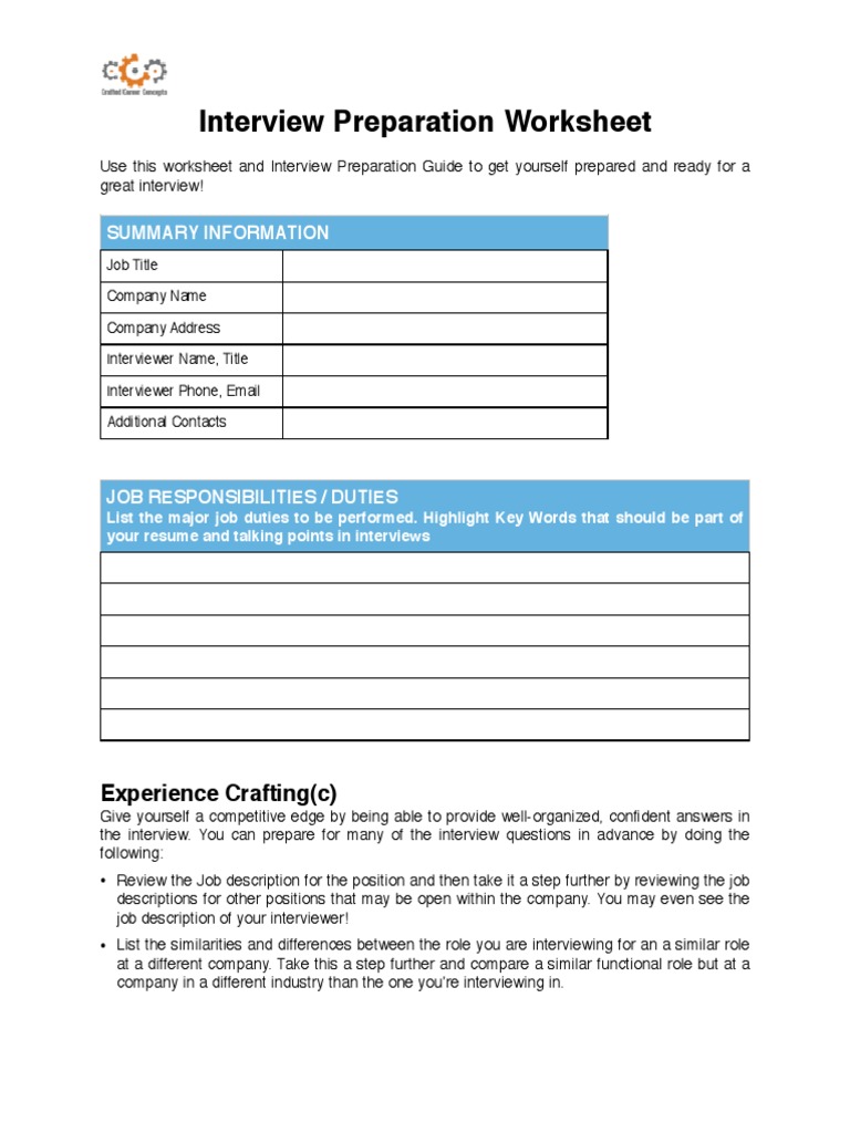 Interview Preparation Worksheet | PDF | Interview | Résumé
