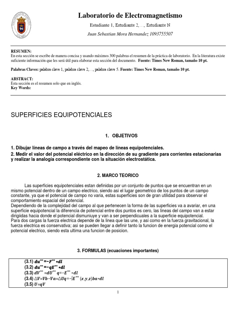 Laboratoriode Electro Superficies Equipotenciales | PDF | Energía potencial | Condensador