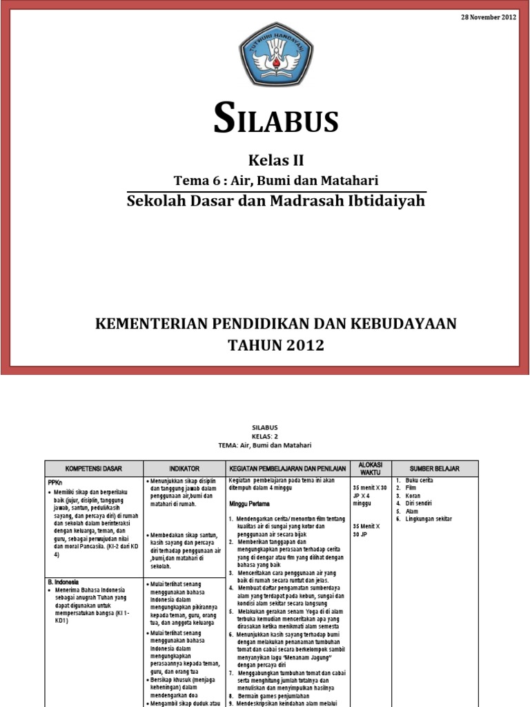 Silabus Air Bumi Dan Matahari Kls II - Ok | PDF