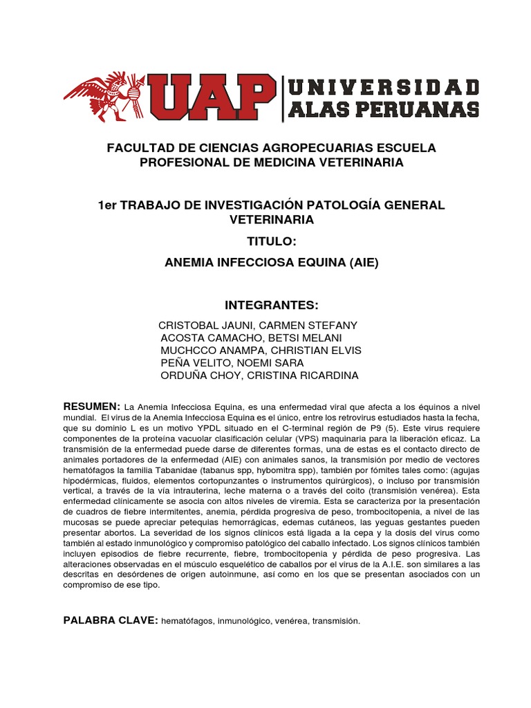 Patologia Gral Tema 3 Anemia Infecciosa Equina (Aie) | PDF | Elisa | Virus