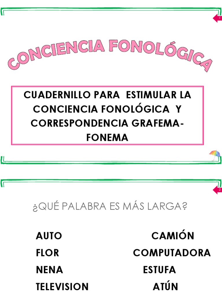 Cuadernillo de Conciencia Fonológica y Grafema-Fonema | PDF | Visión | Diseño gráfico
