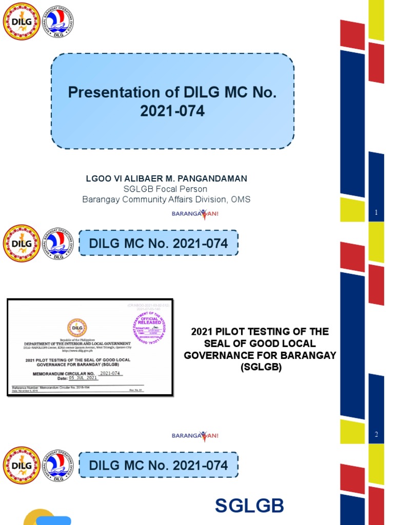 Presentation of DILG MC No. 2021-074: Lgoo Vi Alibaer M. Pangandaman ...